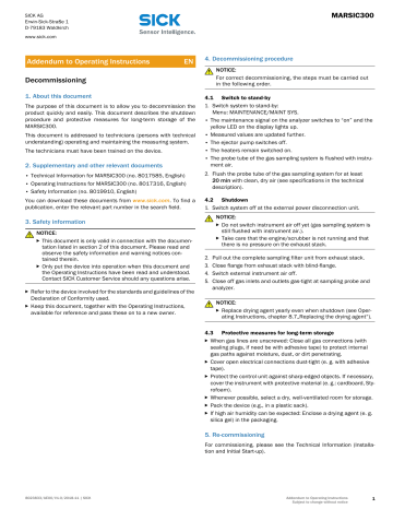 Sick MARSIC300, Decommissioning Operating instructions | Manualzz