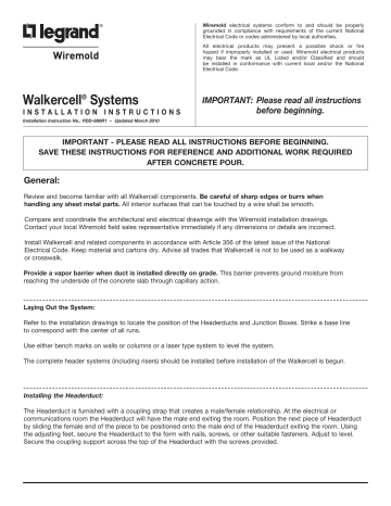 Legrand Walkercell Cellular Raceway Systems Installation Instruction ...