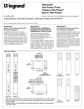 Legrand Wiremold Tele-Power Poles Guide d'installation | Manualzz