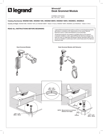 Legrand Wiremold Desk Grommet Module Installation Instruction | Manualzz