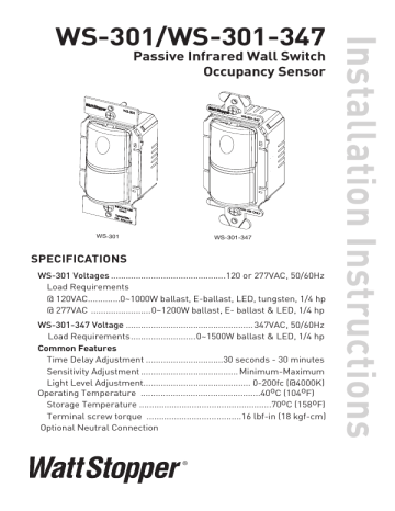Legrand WS-301 and WS-301-347 Installation Instruction | Manualzz