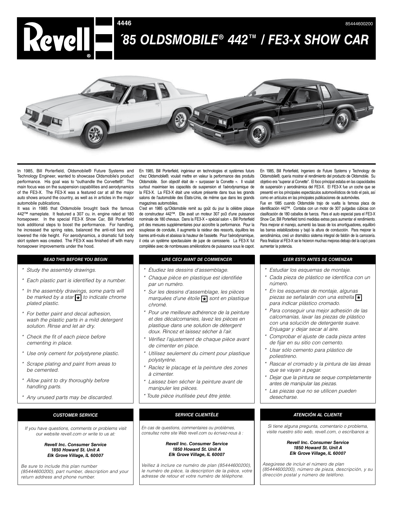 Revell 85-4446 '85 Oldsmobile® 442™/FE3-X Show Car Manuel utilisateur ...