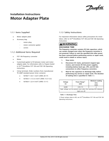 Danfoss VLT DriveMotor FCP 106 Installation Guide | Manualzz