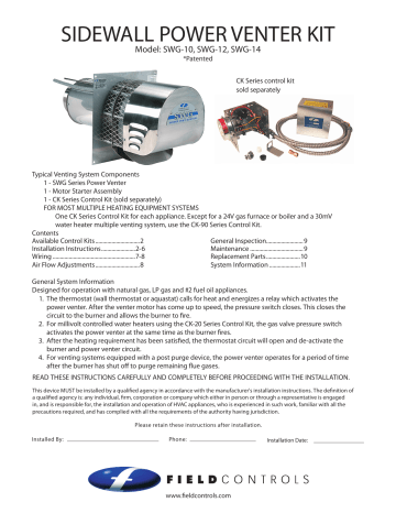 Field Controls SWG-10, SWG-12, & SWG-14 Sidewall Power Venter Kit ...