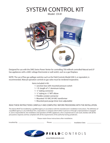 Field Controls CK-81 System Control Kit Instruction Manual | Manualzz