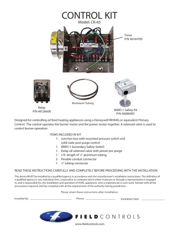 Field Controls CK-65 Control Kit Installation Manual | Manualzz