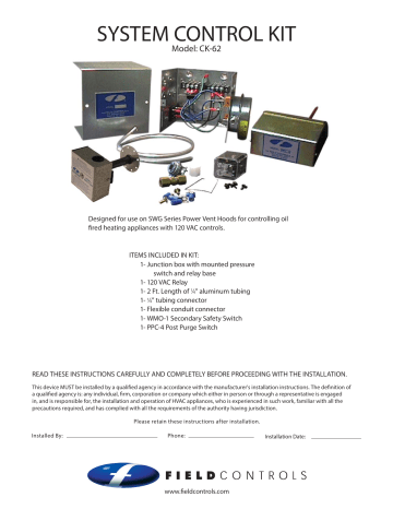 Field Controls CK-62 System Control Kit Installation Manual | Manualzz