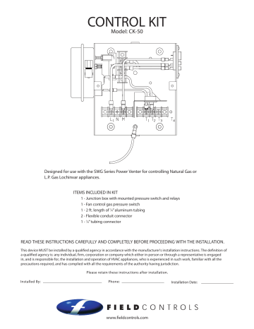 Field Controls CK-50 Control Kit Installation Manual | Manualzz