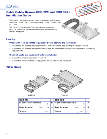 Extron Cable Cubby Drawer Installation guide | Manualzz
