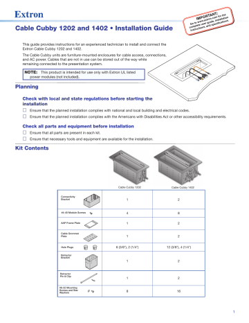 Extron Cable Cubby 1402 Installation guide | Manualzz