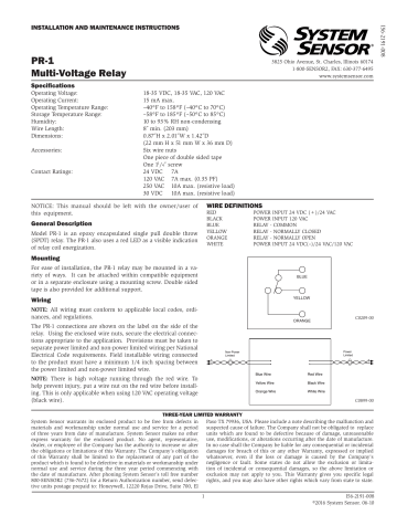 System Sensor PR-1 Manual - Multi-Voltage Relay | Manualzz