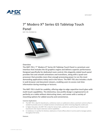 AMX MXT-701 modero x series g5 touch panels Data Sheet | Manualzz