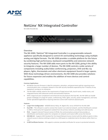 AMX NX-3200 netlinx nx integrated controllers Data Sheet | Manualzz