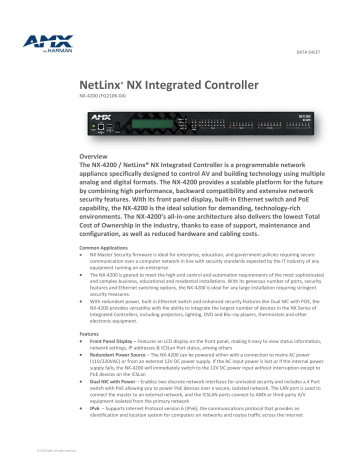 AMX NX-4200 netlinx nx integrated controllers Data Sheet | Manualzz