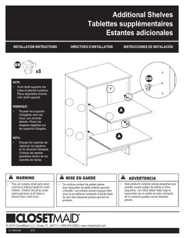 ClosetMaid Standard Tower Shelf Guide d'installation | Manualzz