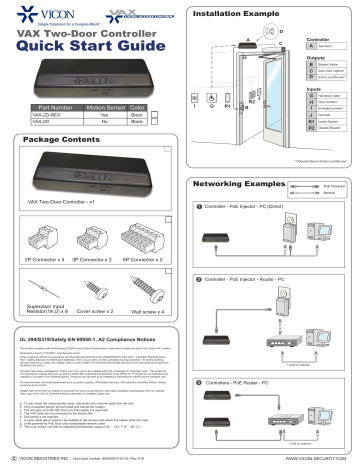 Vicon VAX Door Controllers VAX Access Control Quick Guide | Manualzz