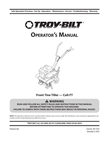 Troy-Bilt 21B34M8711 Colt FT Garden Tiller Operators Manual | Manualzz