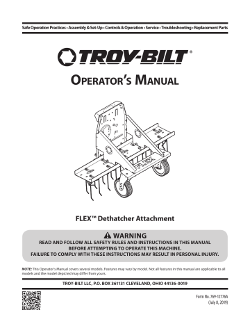 Troy-Bilt 23AAJAAX766 FLEX™ Dethatcher Operators Manual | Manualzz