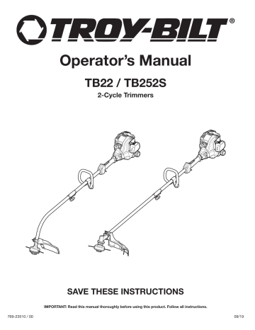 Troy-Bilt 41AD252S766 TB252S 25cc, 2-Cycle Straight Shaft Gas Trimmer ...
