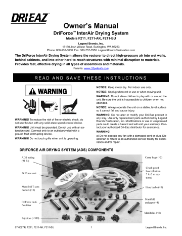 Dri-Eaz DriForce® InterAir Drying System Manual | Manualzz