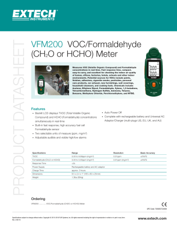 Extech Instruments VFM200 VOC/Formaldehyde Meter Datasheet | Manualzz