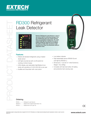 Extech Instruments RD300 Refrigerant Leak Detector Datasheet | Manualzz