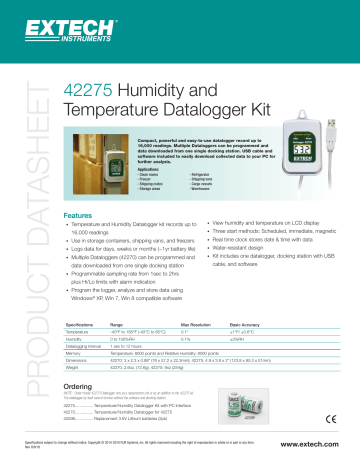 Extech Instruments 42270 Temperature/Humidity Datalogger Datasheet ...