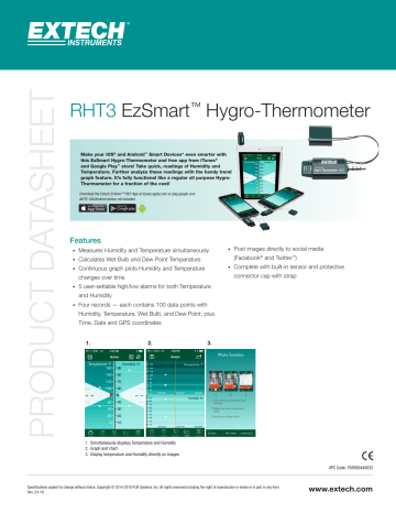 Extech Instruments RHT3 EzSmart™ Hygro-Thermometer Datasheet | Manualzz
