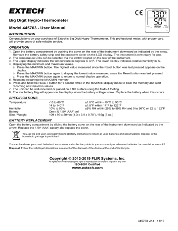 Extech Instruments 445703 Big Digit Hygro-Thermometer Benutzerhandbuch ...