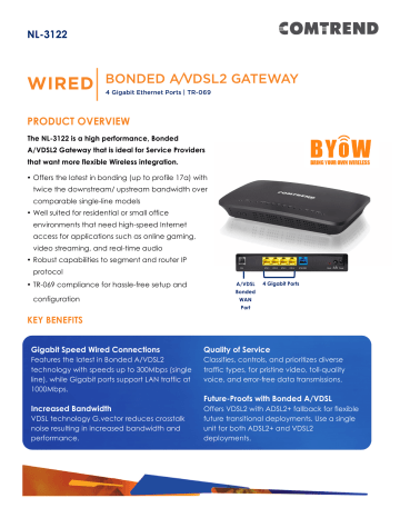 Comtrend NL-3122 Wired Bonded A/VDSL2 Gateway Product Sheet | Manualzz