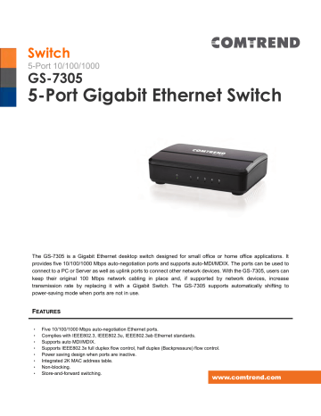 Comtrend GS-7305 5-Port Gigabit Ethernet Switch Product Sheet | Manualzz