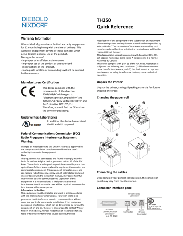 Wincor Nixdorf TH250 Quick Reference | Manualzz