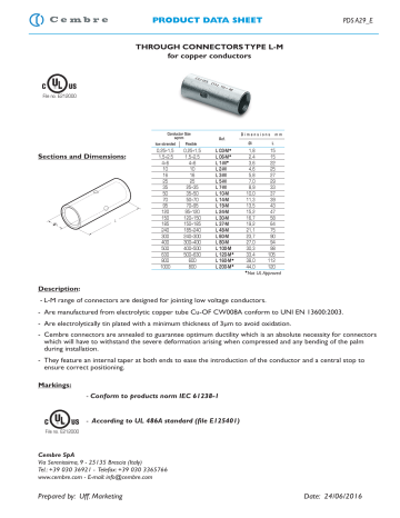 Cembre L-M THROUGH CONNECTORS Datasheet | Manualzz