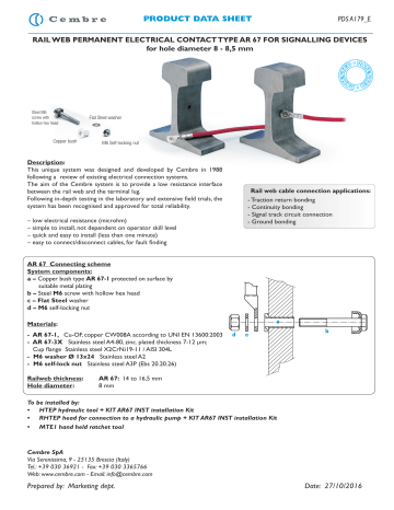 Cembre AR67 Rail web electrical connection system Datasheet | Manualzz