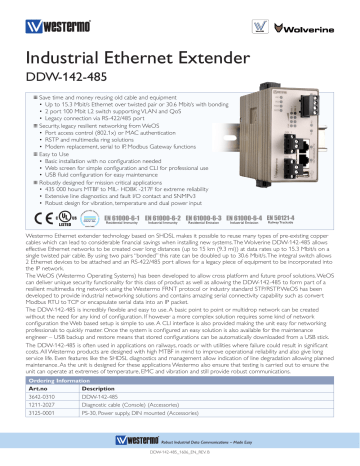 Westermo DDW-142-485 Industrial Ethernet Extender Data Sheet | Manualzz