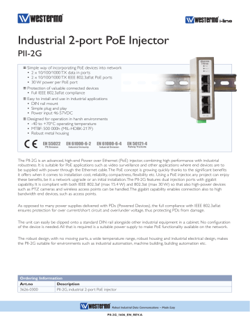 Westermo PII-2G Industrial 2-port PoE Injector Data Sheet | Manualzz