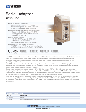 Westermo EDW-120 Serial Adapter Datablad | Manualzz