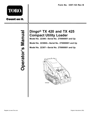Toro Dingo TX 425 Wide Track Compact Utility Loader Operator's Manual ...