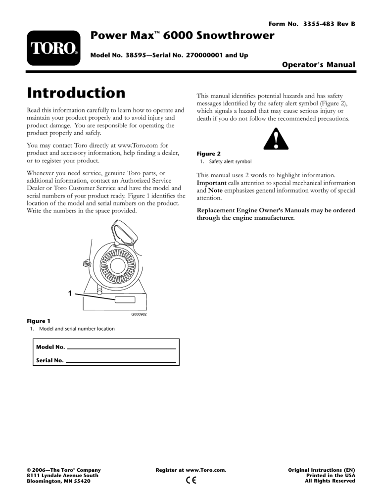 Toro Power Max 6000 Snowthrower User manual | Manualzz