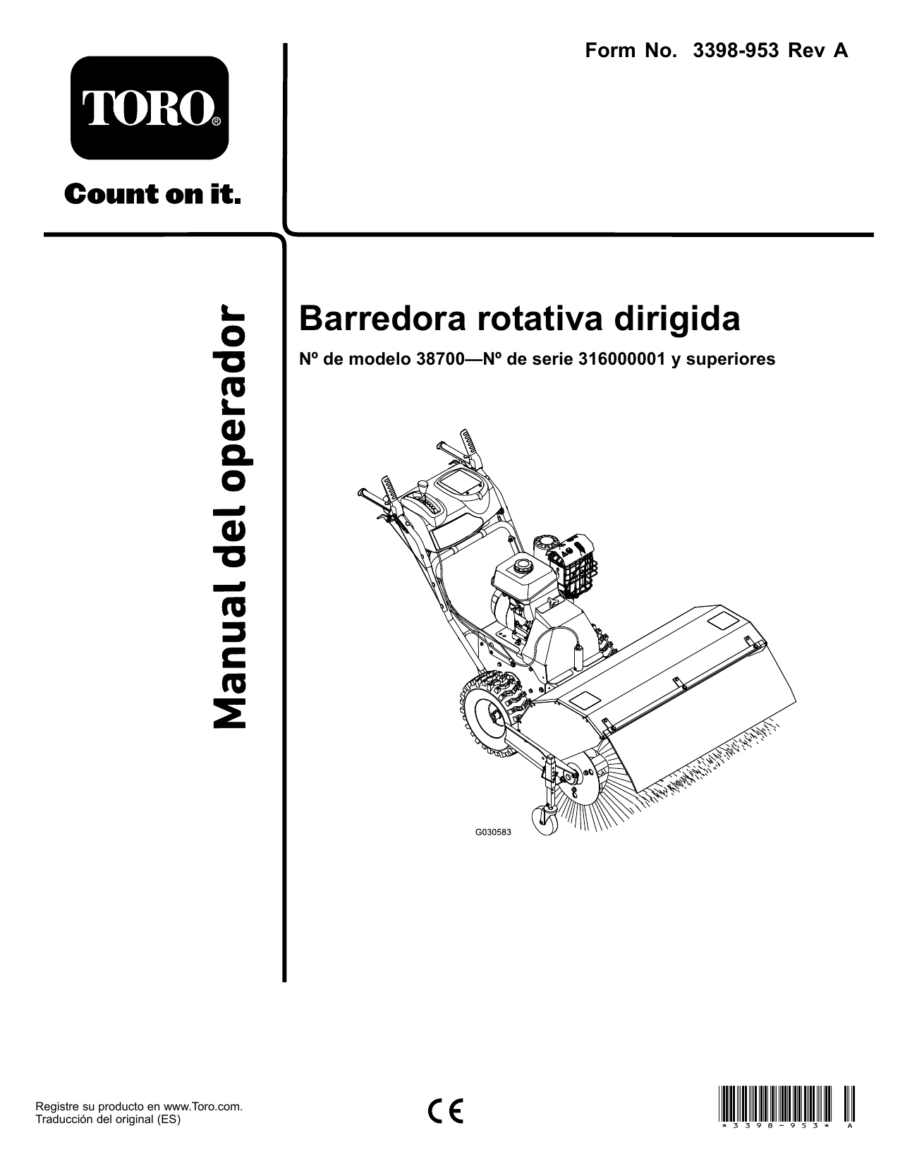 Toro Walk-Behind Rotary Broom Sweeper Manual de usuario | Manualzz