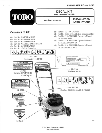 Toro Decal Kit, For 20438 and 20439 21" Recycler II Super Pro Lawn ...