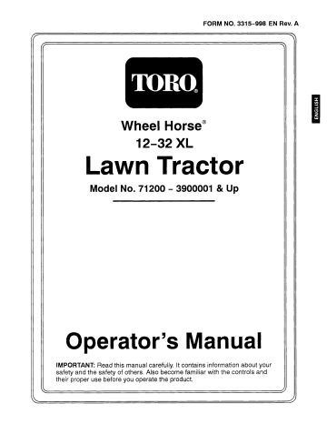 Toro 12-32XL Lawn Tractor Riding Product Operator's Manual | Manualzz