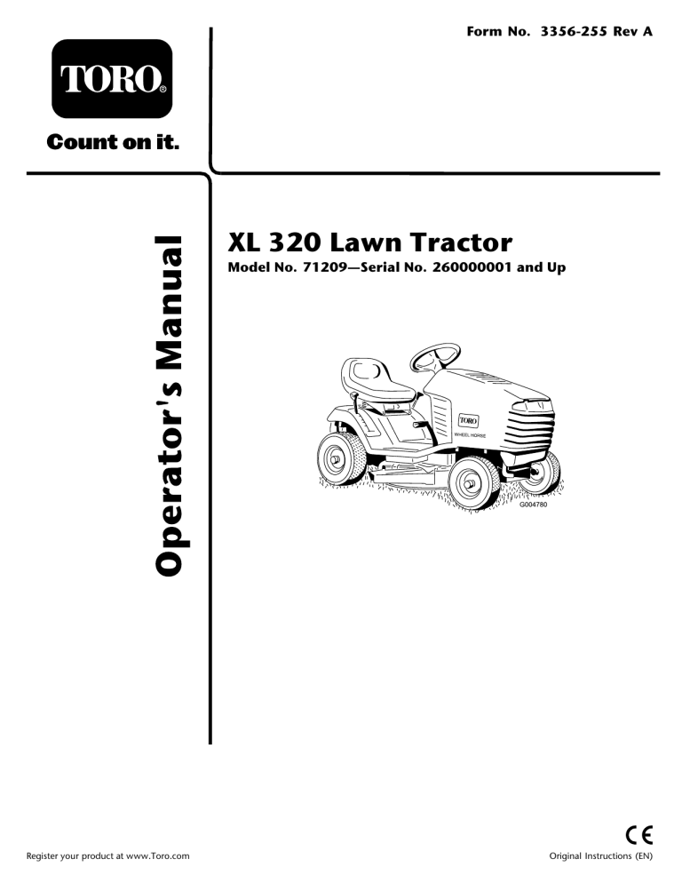 Toro XL 320 Lawn Tractor User manual | Manualzz