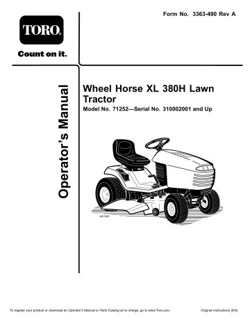 Toro XL 380H Lawn Tractor Riding Product Operator's Manual | Manualzz