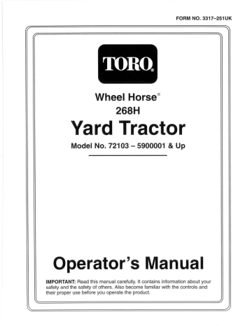 Toro 268-H Yard Tractor Riding Product Operator's Manual | Manualzz