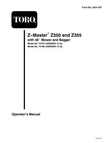 Toro Z355 Z Master, With 48" Mower and Bagger Riding Product Operator's ...