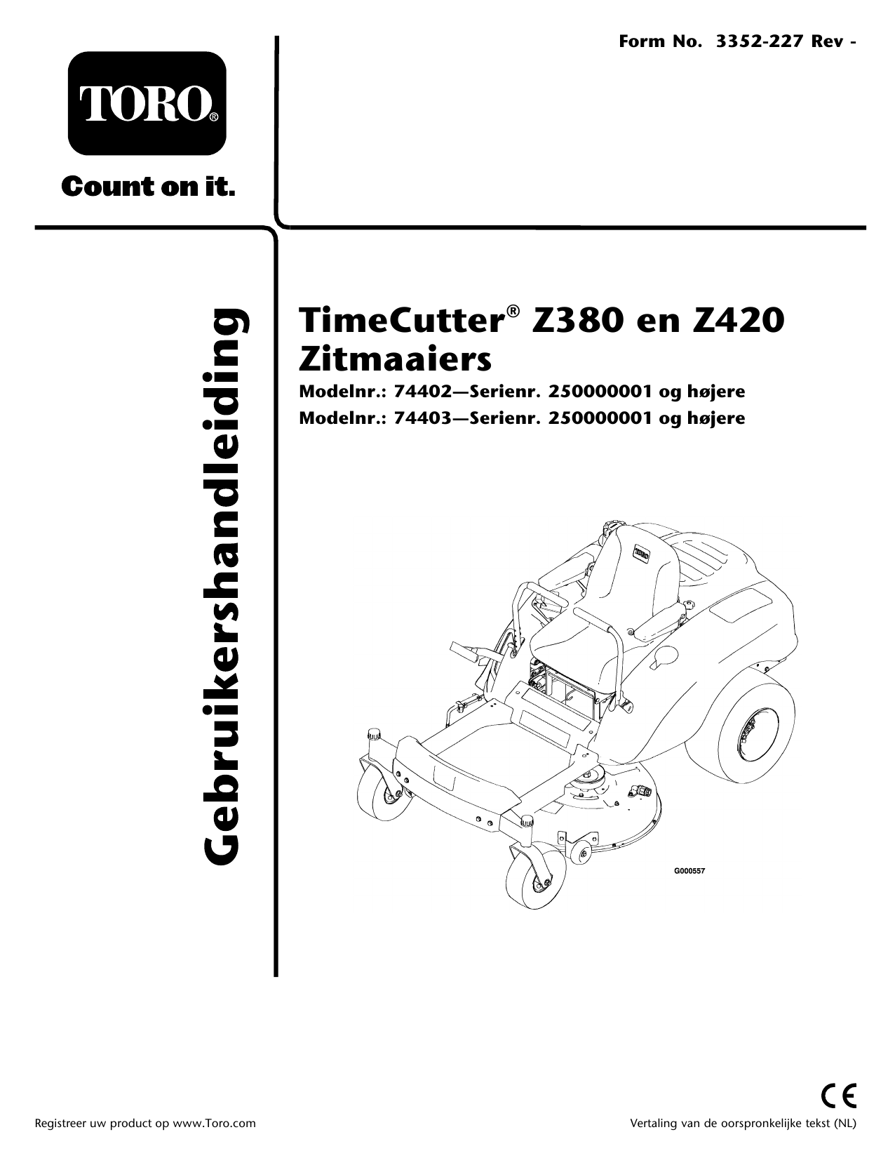 Toro TimeCutter Z380 Riding Mower Riding Product Handleiding | Manualzz