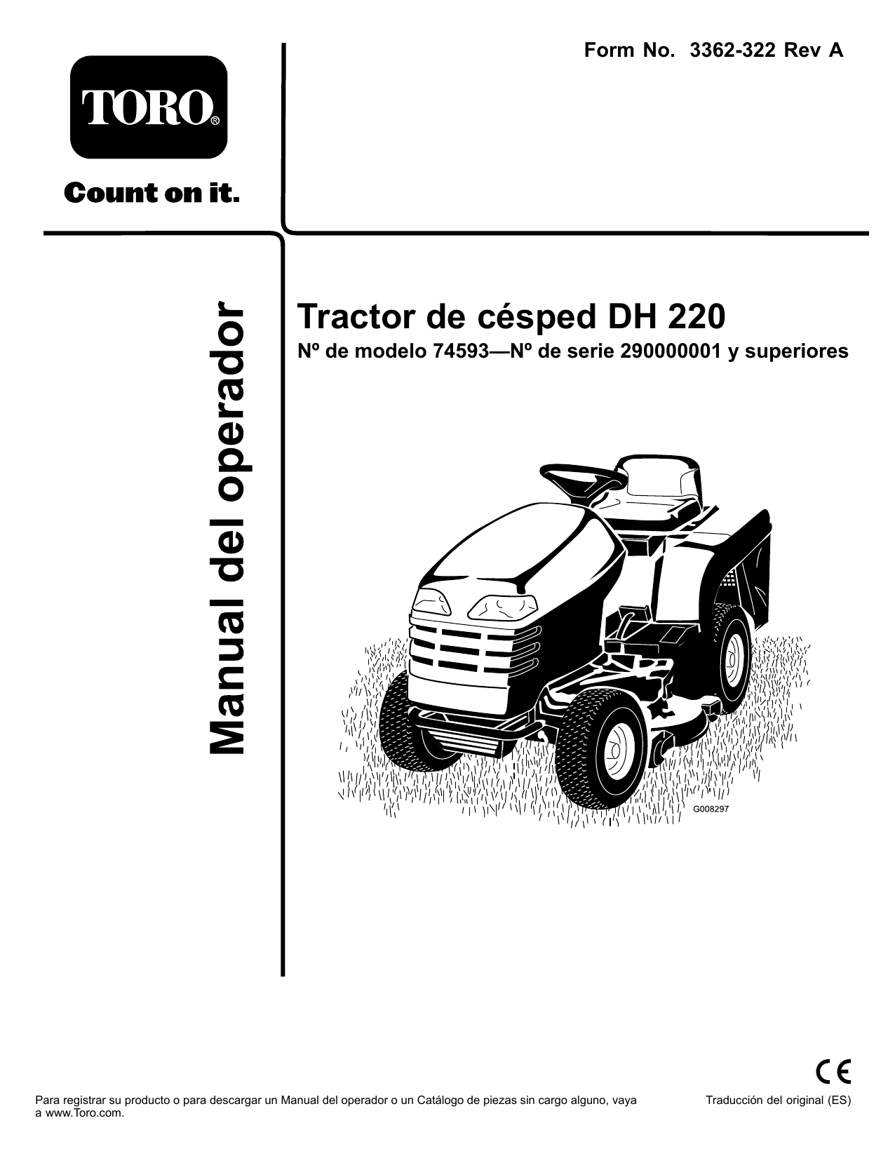 Toro DH 220 Lawn Tractor Riding Product Manual de usuario | Manualzz