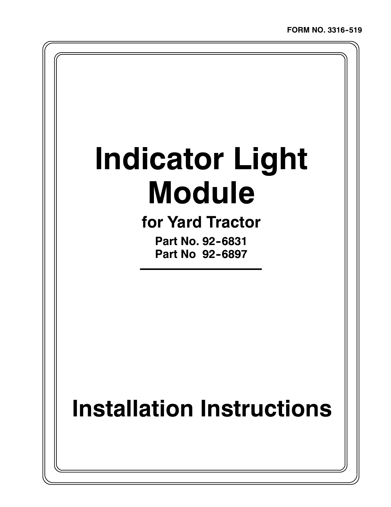 Toro Indicator Light Kit, 260 Series Yard Tractors Installation guide ...