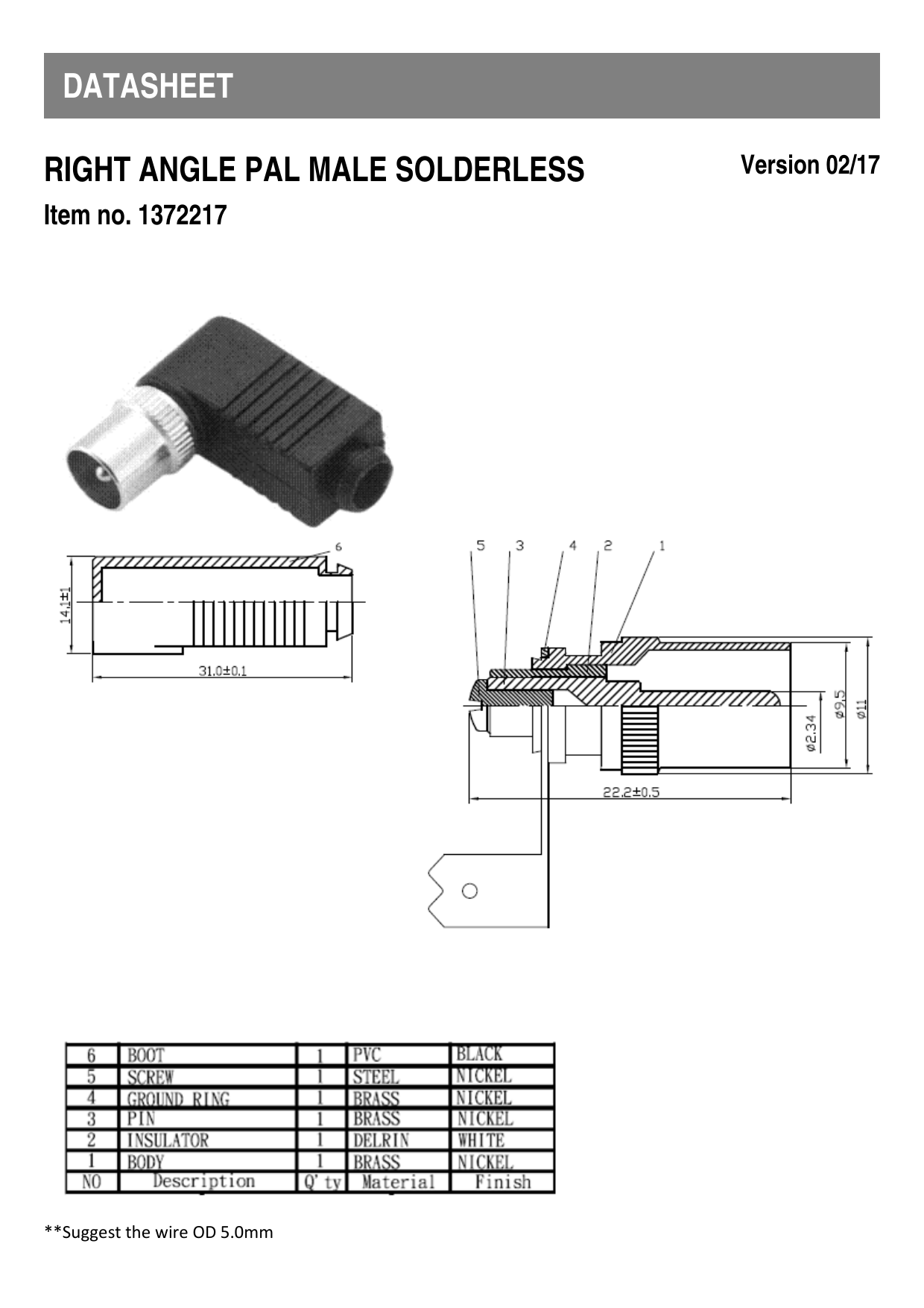 Conrad Components Coaxial angled plug Data sheet | Manualzz